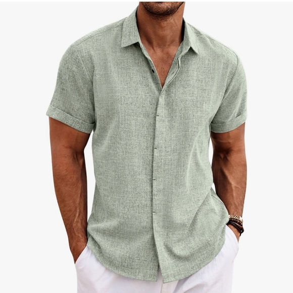 Coofandy | Shirts | Mens Light Green Linen Shirt | Poshmark